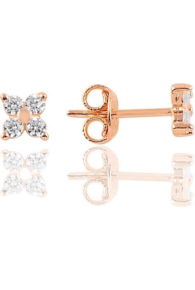Söğütlü Silver Gümüş Rose Zirkon Taşlı Mini Yonca Küpe
