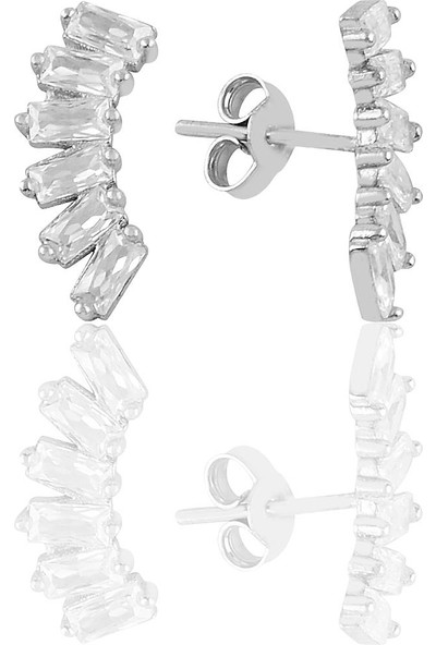 Söğütlü Silver Gümüş Rodyumlu Altı Baget Taşlı Küpe