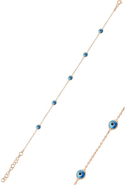 Söğütlü Silver Gümüş Rose, Cam Göz Nazar Gümüş Bileklik