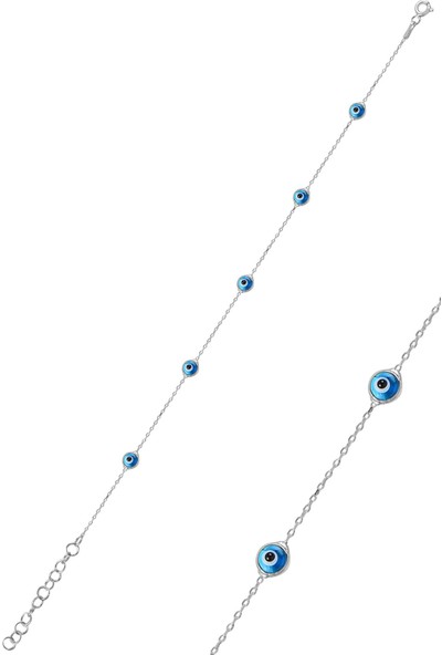 Söğütlü Silver Gümüş Rodyumlu, Cam Göz Nazar Gümüş Bileklik