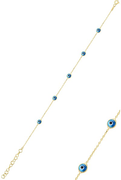 Söğütlü Silver Gümüş Altın Cam Göz Yaldızlı Nazar Gümüş Bileklik