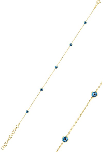 Söğütlü Silver Gümüş Altın Yaldızlı Cam Göz Nazar Gümüş Halhal