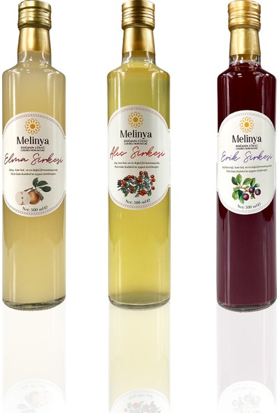 Melinya Doğal Fermente Elma Sirkesi 500 ml + Alıç Sirkesi 500 ml + Erik Sirkesi 500 ml Melinya Doğal Fermente Elma Sirkesi 500 ml + Alıç Sirkesi 500 ml + Erik Sirkesi 500 ml