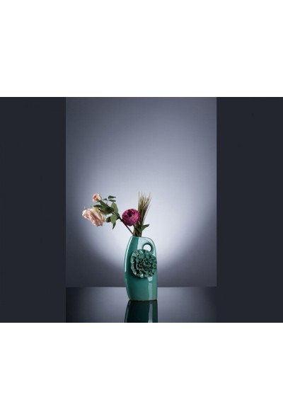 Porio Turkuaz Kulplu Çiçekli Orta Boy Vazo 32 x 17 cm Porio Turkuaz Kulplu Çiçekli Orta Boy Vazo 32 x 17 cm