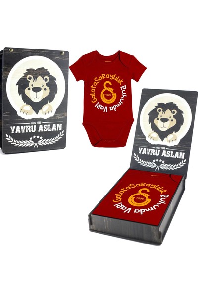 Galatasaray Orijinal Bebek Body Zıbın Yavru Aslan Ahşap Kutulu