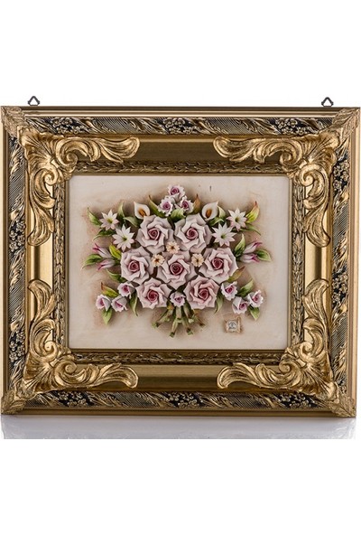 Porio Çiçekli Altın Dikdörtgen Tablo 60X51