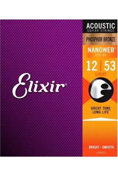 Elixir Nanoweb Phosphor Bronze Akustik Gitar Teli (12-53)16052 Elixir Nanoweb Phosphor Bronze Akustik Gitar Teli (12-53)16052