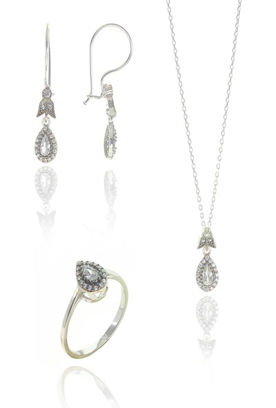 Söğütlü Silver Gümüş Rodajlı Zirkon Taşlı Elmas Montürlü Damla Set Söğütlü Silver Gümüş Rodajlı Zirkon Taşlı Elmas Montürlü Damla Set