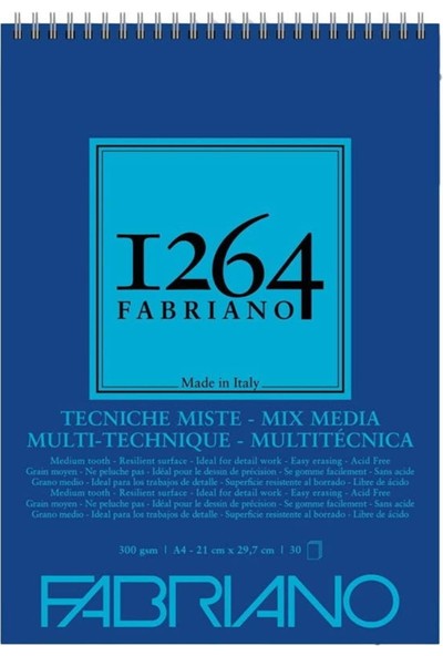 Fabriano 1264 Mix Media Defter 300 gr A4-30 Yaprak Spiralli Fabriano 1264 Mix Media Defter 300 gr A4-30 Yaprak Spiralli