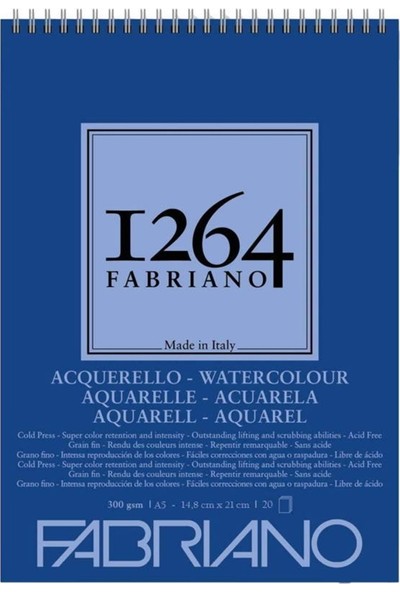 Fabriano 1264 Suluboya Defter 300 gr A5-20 Yaprak Spiralli Fabriano 1264 Suluboya Defter 300 gr A5-20 Yaprak Spiralli