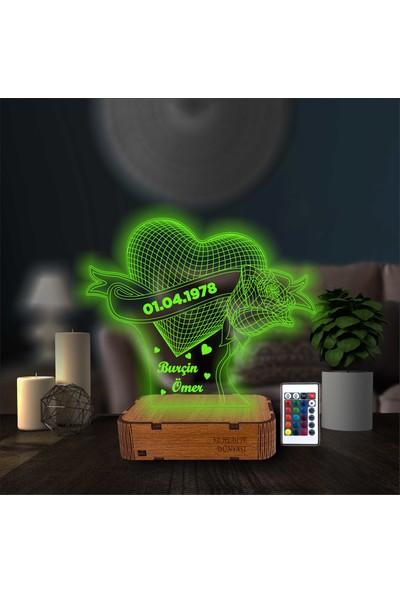 3D Hediye Dünyası Kalpli Güllü Evlilik Yıl Dönümü Hediyesi 16 Renkli Kumandalı 3D Hediye Dünyası Kalpli Güllü Evlilik Yıl Dönümü Hediyesi 16 Renkli Kumandalı