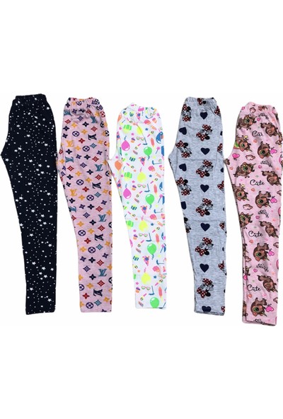 Dıgıl Kids Kız Çocuk Süper 5'li Tayt Desenli Likralı Tayt