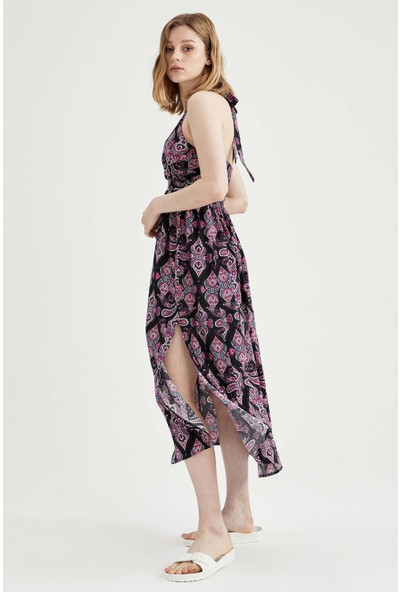 DeFacto Şal Desenli Boyundan Bağlamalı Midi Plaj Elbisesi U4390AZ21SM DeFacto Şal Desenli Boyundan Bağlamalı Midi Plaj Elbisesi U4390AZ21SM