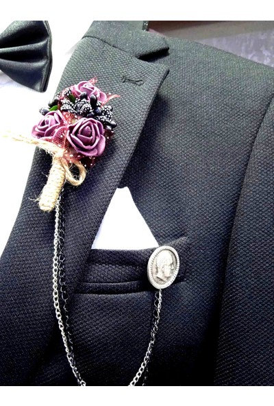 By Yavuz Mürdüm Rengi Çicek & Atatürklü Yaka İğnesi