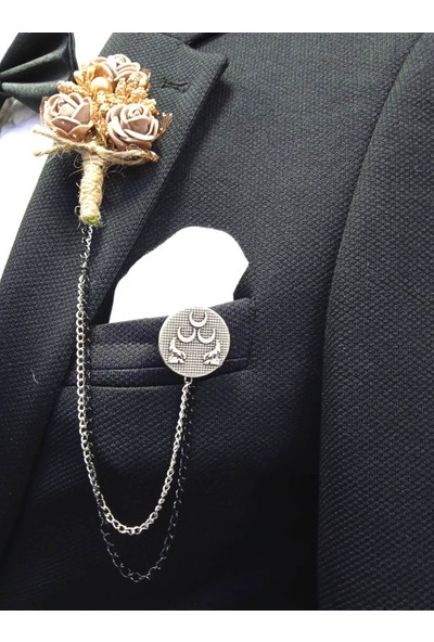 By Yavuz Toprak Rengi Çicek & Üç Hilal Yaka İğnesi