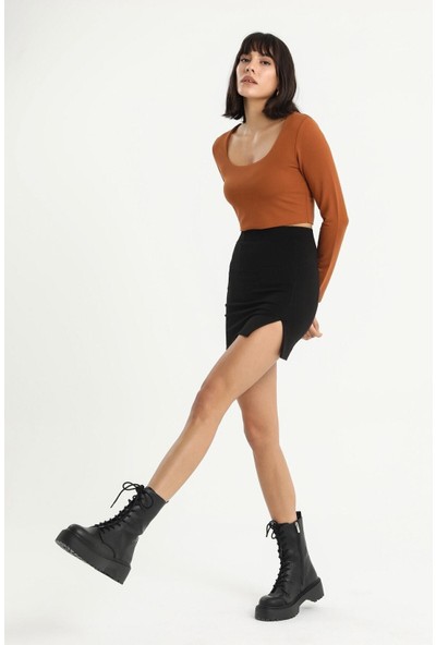 Twenty One Twentyone Kadın Siyah Mini Yırtmaçlı Etek