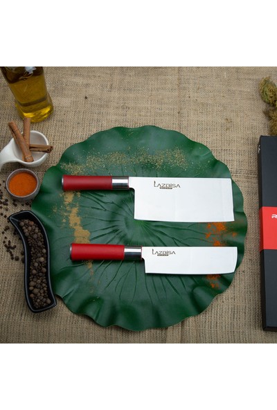 Lazbisa Mutfak Bıçak Seti Et Kemik Sebze Ekmek Meyve Şef Bıçağı Red Craft Serisi (Çin Satırı-Nakiri) Lazbisa Mutfak Bıçak Seti Et Kemik Sebze Ekmek Meyve Şef Bıçağı Red Craft Serisi (Çin Satırı-Nakiri)