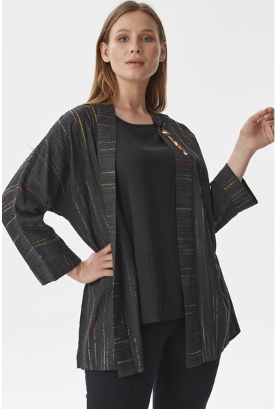 Ghada Büyük Beden Siyah Yarasa Kol Desenli Bluz Takım