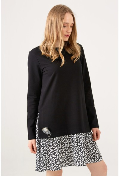 Ghada Siyah Etek Desenli Kadın Elbise