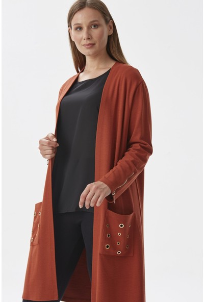 Ghada Büyük Beden Kiremit Siyah Cepli Hırka