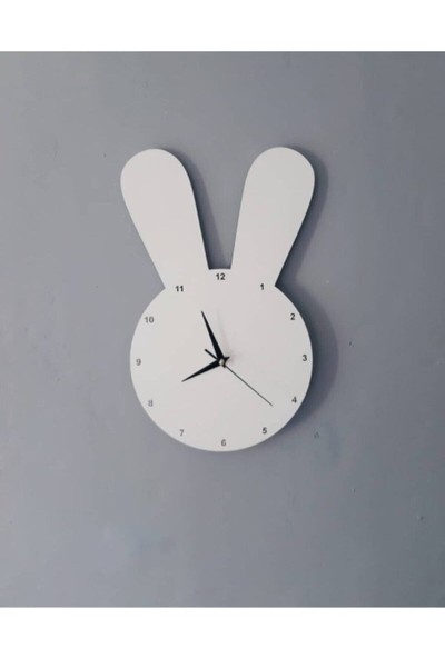Pink Kids Beyaz Ahşap Tavşan Desenli Çocuk Odası Duvar Saati
