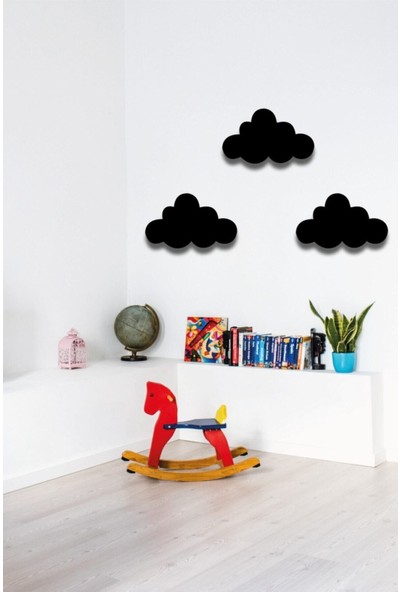Moccoll Siyah Bulut 3 Lü Set Bulut Ahşap Duvar Dekoru Çocuk Odası Süsü