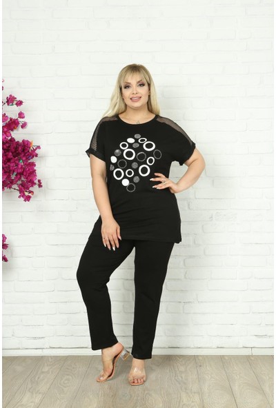 ModaSehle Kadın Siyah Büyük Beden Baskılı Takım ModaSehle Kadın Siyah Büyük Beden Baskılı Takım