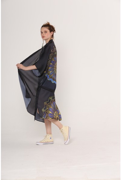 Empty Kadın Mandala Figürlü Belden Kuşaklı Kimono
