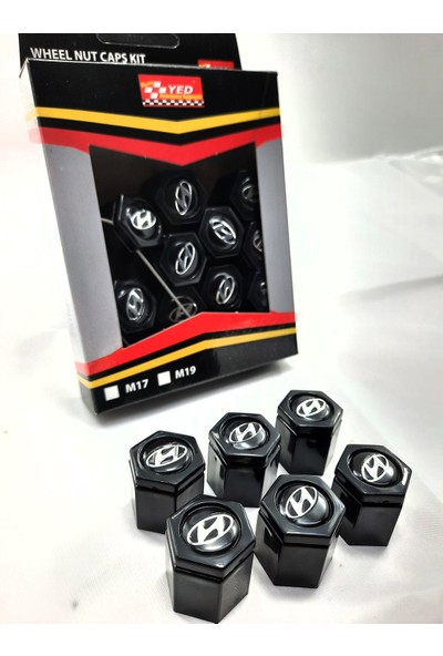 Duru Doruk Hyundai Siyah Abs Bijon Kapağı 17 mm Kabartma Yazılı 20 Adet