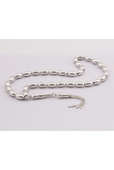 Alis Silver Üç Püsküllü Arpa Kesim 925 Ayar Gümüş Tesbih (M-2)