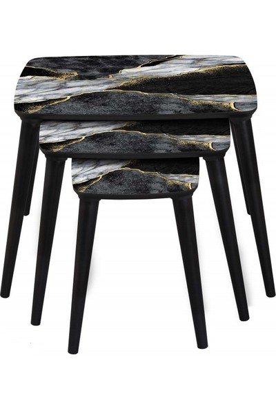 Zerenland Mdf Hıgh Gloss 3lü Dikdörtgen Zigon Siyah