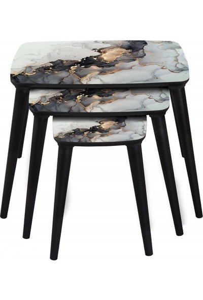 Zerenland Mdf Hıgh Gloss 3lü Dikdörtgen Zigon Gri Gold