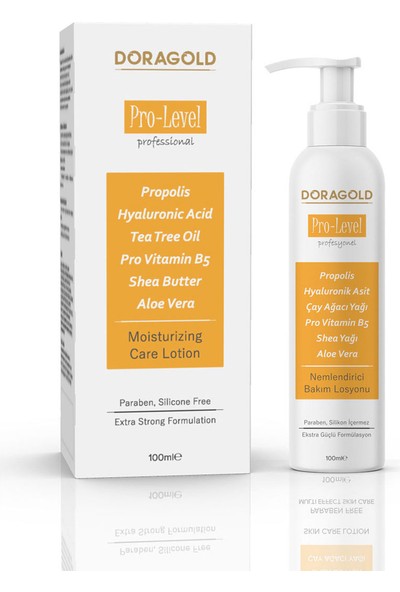 Doragold Pro-Level Propolis, Hyaluronic Acid, Aloe Vera, Shea Butter, Çay Ağacı Yağı Nemlendirici Bakım Losyonu Krem 100 ml Doragold Pro-Level Propolis, Hyaluronic Acid, Aloe Vera, Shea Butter, Çay Ağacı Yağı Nemlendirici Bakım Losyonu Krem 100 ml