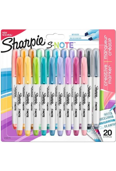 SHARPIE SNOTE Fosforlu Kalem, Kesik uç, 20'li Karışık Renk SHARPIE SNOTE Fosforlu Kalem, Kesik uç, 20'li Karışık Renk