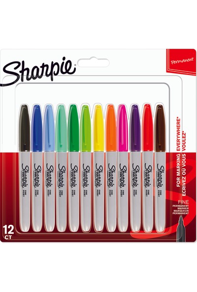 Sharpie Fine Permanent Markör, Ince Uç, Karışık Renkler, 12'li Blister Sharpie Fine Permanent Markör, Ince Uç, Karışık Renkler, 12'li Blister