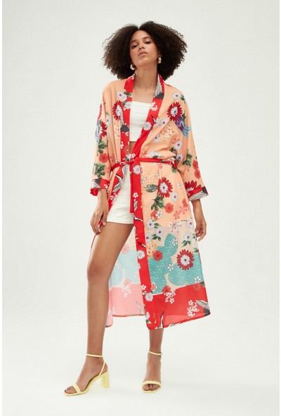 Quzu Desenli Uzun Kimono Turuncu Quzu Desenli Uzun Kimono Turuncu
