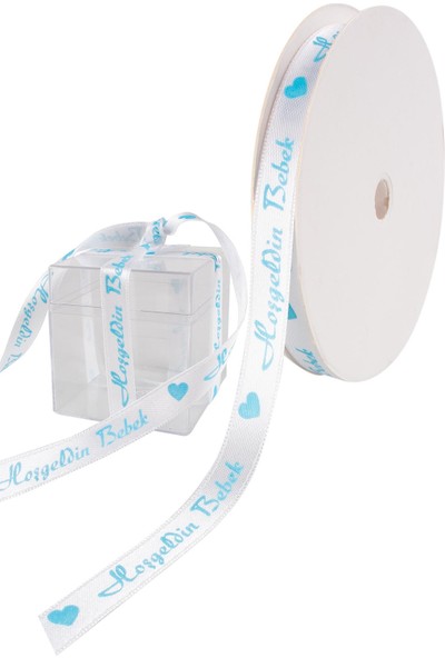 Kına Atölyesi Hoşgeldin Bebek Baskılı Saten Kurdela 1cm 10 Mt