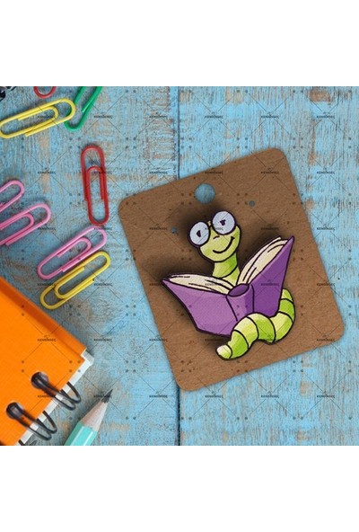 Hipder Mor Kitaplş Kitap Kurdu Baskılı Ahşap Rozet