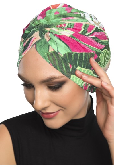 Fidan Bone Desenli Çapraz Penye Africano Motifli Renkli Hazır Türban Tesettür Bone