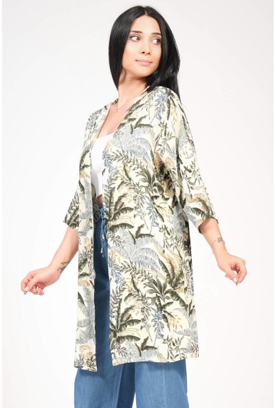Giyim Dünyası Kadın Tropikal Desen Kimono Yeşil Giyim Dünyası Kadın Tropikal Desen Kimono Yeşil