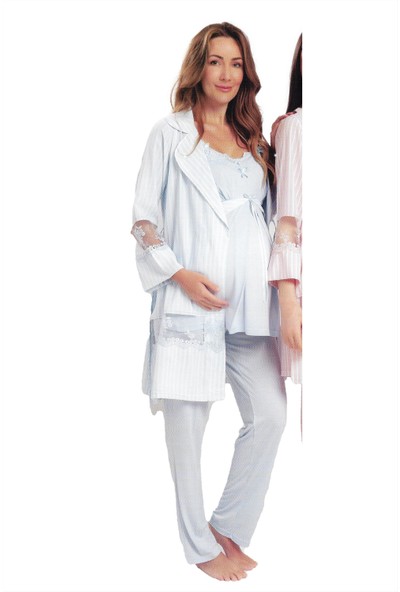 Bone Club 5205 Kadın Lohusa 3lü Saten Pijama Takım