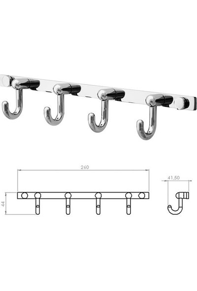 Eym Hook 4 Lü Banyo Askısı Askılık Bornozluk Paslanmaz Krom