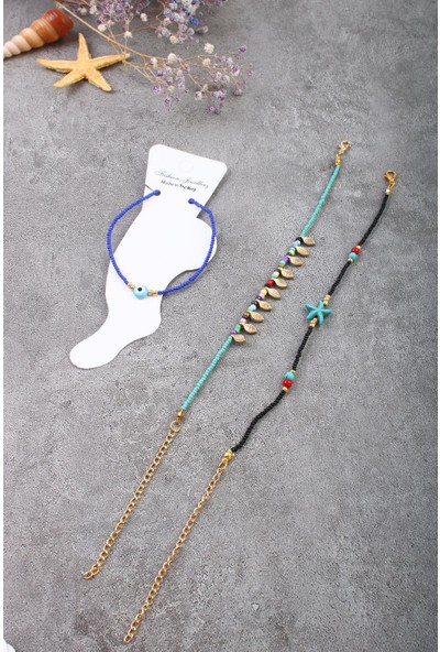 Bijuhome Bijihome 3'lü Kum Boncuk Kadın Halhal Set 02