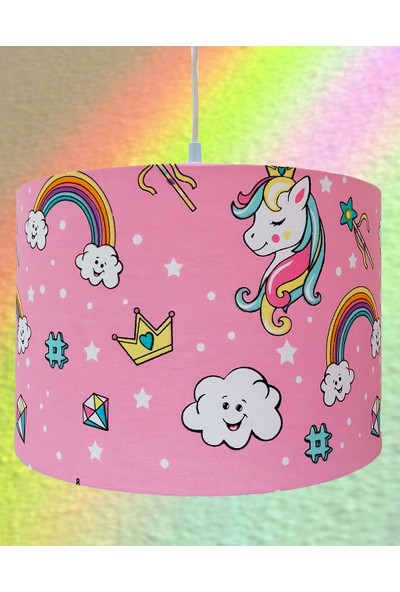 Uyumamy Unicorn Avize Abajur Bebek Çocuk Odası Aydınlatma Pembe Sarkıt