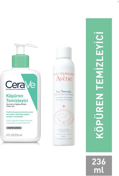 CeraVe Köpüren Temizleyici Seramid Içerikli Normal & Yağlı Ciltler 236 ml + Avene Rahatlatıcı Termal Su 300 ml CeraVe Köpüren Temizleyici Seramid Içerikli Normal & Yağlı Ciltler 236 ml + Avene Rahatlatıcı Termal Su 300 ml