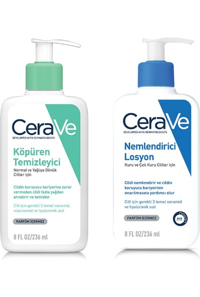 CeraVe Kuru Ciltler Için Hyalüronik Asit Içerikli Nemlendirici Losyon 236 ml + Köpüren Temizleyici Seramid Içerikli Normal & Yağlı Ciltler 236 ml CeraVe Kuru Ciltler Için Hyalüronik Asit Içerikli Nemlendirici Losyon 236 ml + Köpüren Temizleyici Seramid Içerikli Normal & Yağlı Ciltler 236 ml