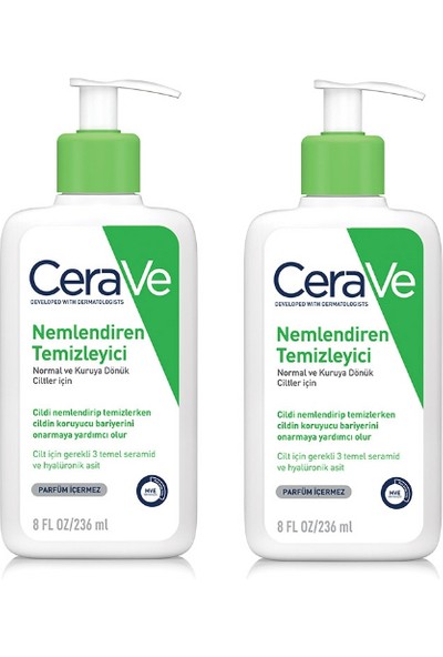 CeraVe Nemlendiren Temizleyici Seramid & Hyalüronik Asit Içerikli Kuru & Normal Ciltler Yüz Vücut 236 ml X2 Adet CeraVe Nemlendiren Temizleyici Seramid & Hyalüronik Asit Içerikli Kuru & Normal Ciltler Yüz Vücut 236 ml X2 Adet