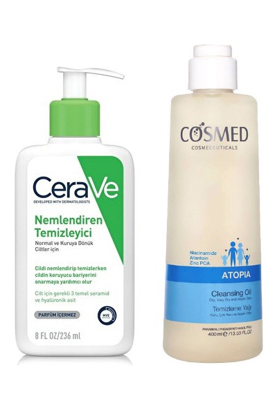CeraVe Nemlendiren Temizleyici Seramid & Hyalüronik Asit Kuru & Normal Ciltler Yüz Vücut 236 ml + Cosmed Atopia Temizleme Yağı 400 ml CeraVe Nemlendiren Temizleyici Seramid & Hyalüronik Asit Kuru & Normal Ciltler Yüz Vücut 236 ml + Cosmed Atopia Temizleme Yağı 400 ml