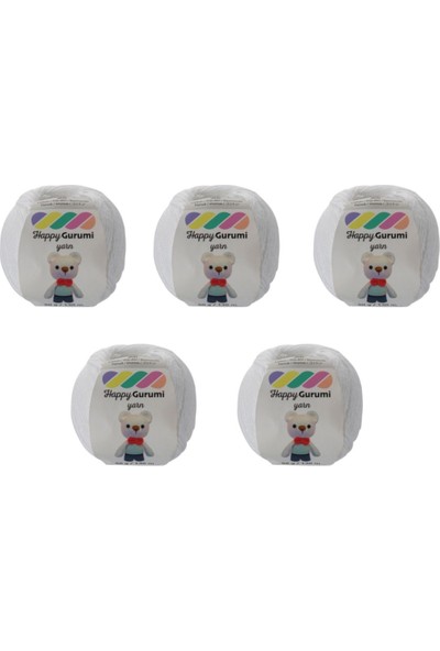 Happy Yarn Happy Gurumi Beyaz Amigurumi Ipi 5'li Paket