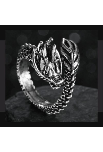 By Dukkan Ayarlanabilir Ejderha Figürlü Gümüş Kaplama Yüzük